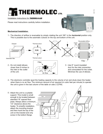 THERMOLEC THERMO-N-AIR Duct Heater Instruction manual | Manualzz