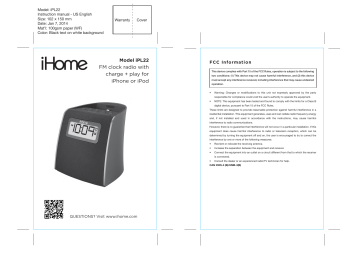iHome iPL22 FM Clock Radio Instruction manual | Manualzz