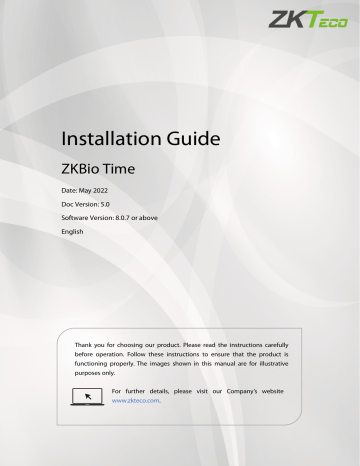 ZKTECO ZKBio Time Installation Guide | Manualzz