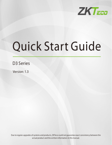ZKTECO D3 Series Smart Terminal Installation Guide | Manualzz