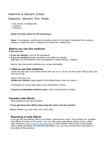 Boots Calamine and Glycerin Cream Instructions | Manualzz