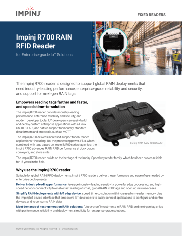 IMPINJ R700 Rain RFID Reader User Guide | Manualzz