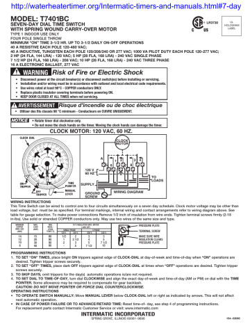 Intermatic T7401BC Seven-Day Dial Time Switch Instructions | Manualzz