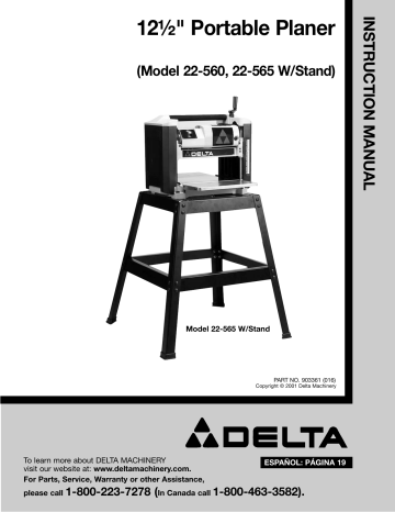 Delta 22-560 Portable Planer Instruction manual | Manualzz