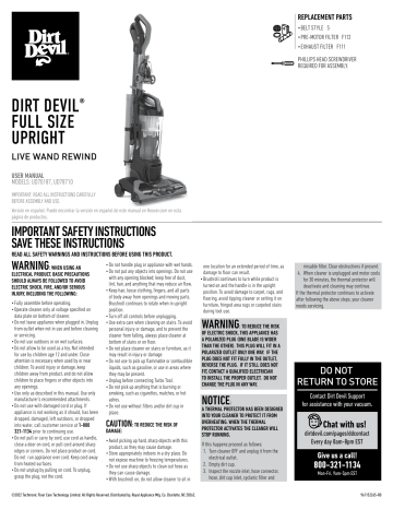 Dirt Devil UD70187 Power Max Rewind Pet User Manual | Manualzz