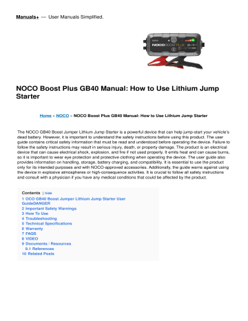 NOCO Boost Plus GB40 Owner's Manual | Manualzz