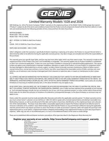 GENIE 1028 Garage Door Opener User Manual | Manualzz