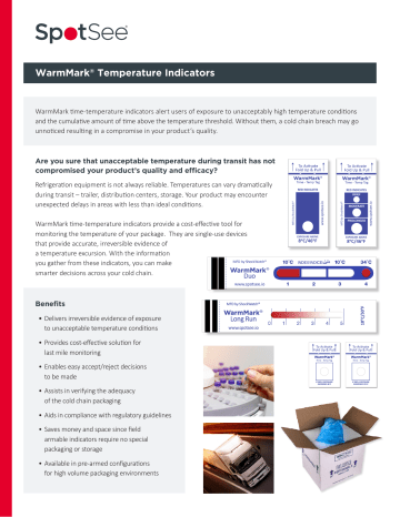 SpotSee WarmMark Temperature Indicators Instructions | Manualzz