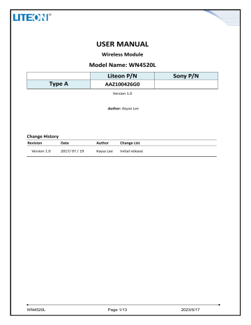 LITEON WN4520L Wireless Module User Manual | Manualzz