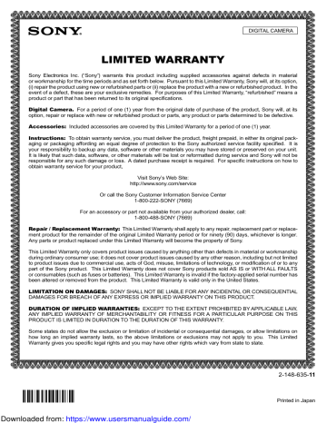 Sony DSLR-A100 Digital Camera User Manual | Manualzz