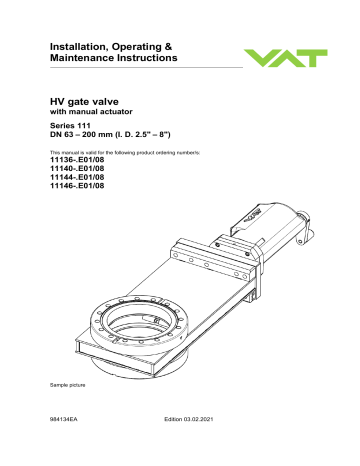 VAT 11144-PE01 11.1 HV Gate Valve Owner's Manual | Manualzz