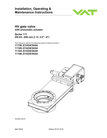 VAT 11140-UE24 11.1 HV Gate Valve Owner's Manual | Manualzz