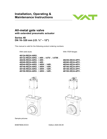 VAT 48146-RE24-ARH1 ITER Type 1 UHV All-Metal Gate Valve Owner's Manual ...