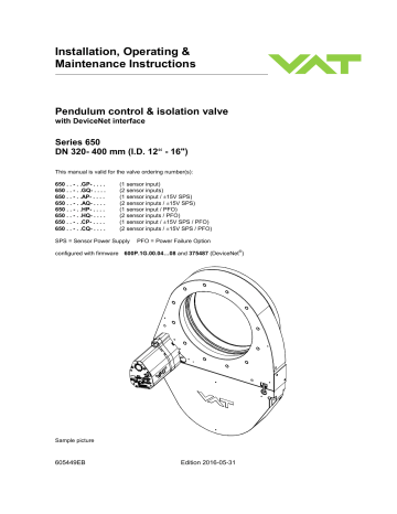 VAT 65052-PAAP 650 Control pendulum valve Owner's Manual | Manualzz