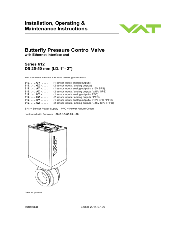 VAT 61234-KEGY 612 Butterfly Valve Control Owner's Manual | Manualzz