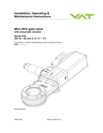 VAT 01032-UE31 010 Mini UHV Gate Valve Owner's Manual | Manualzz