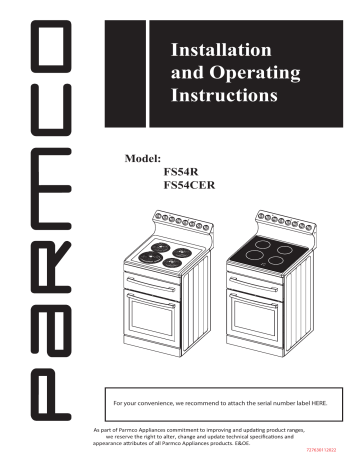 Parmco FS54R 540mm Freestanding Stove Owner Manual | Manualzz