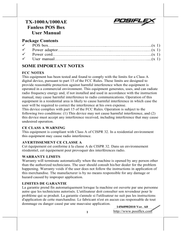 Posiflex TX-1000A/1000AE User Manual | Manualzz