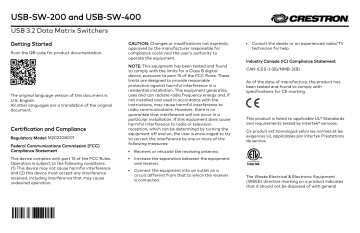 Crestron USB-SW-400 Product information | Manualzz