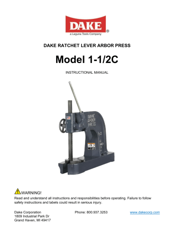 Dake 1-1/2C Arbor Press Manual | Manualzz