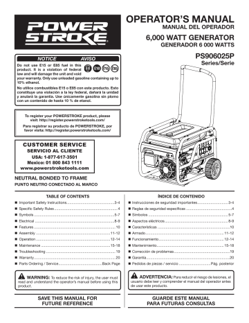 PowerStroke PS906025P Generator Owner's Manual | Manualzz
