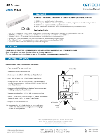 Ortech OT-24D Maximum 24W class 2 Driver Instruction manual | Manualzz