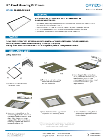 Ortech FRAME-2X4-3CCT LED Panel Frame Instruction manual | Manualzz