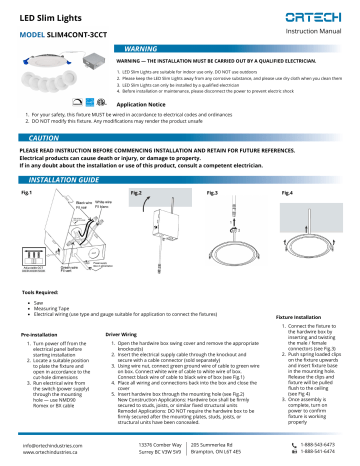 Ortech SLIM4CONT-3CCT Instruction manual | Manualzz