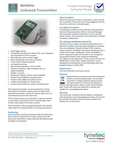 Tynetec ZXT853 Unboxed Transmitter User Guide | Manualzz