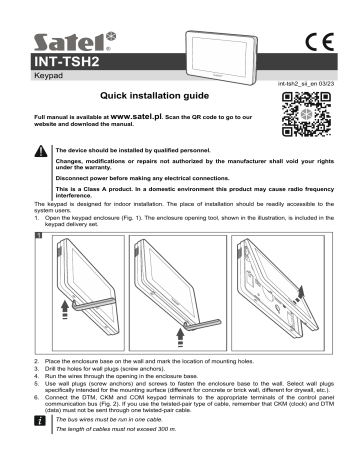 Satel INT-TSH2 7 Inch Touchscreen Keypad Installation Guide | Manualzz