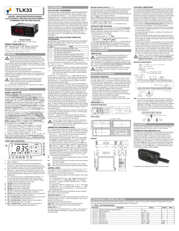 Ascon Tecnologic TLK33 Peltier cell controller Quick guide | Manualzz