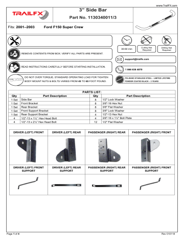 TrailFX 1130340013 Nerf Bar Installation Instructions | Manualzz