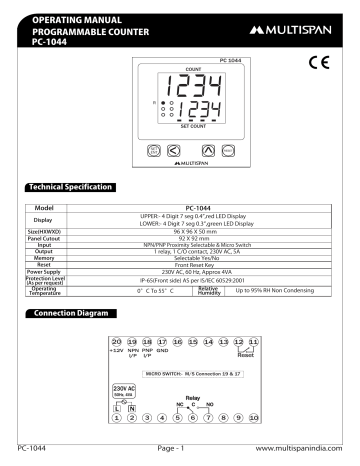 Multispan PC-1044 Programmable Counter Owner's Manual | Manualzz