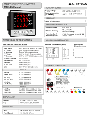 Multispan MFM-13 Multi-function Meter Owner's Manual | Manualzz