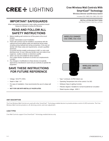 Cree Lighting SmartCast Wireless Dimmers and Switch (Version B ...