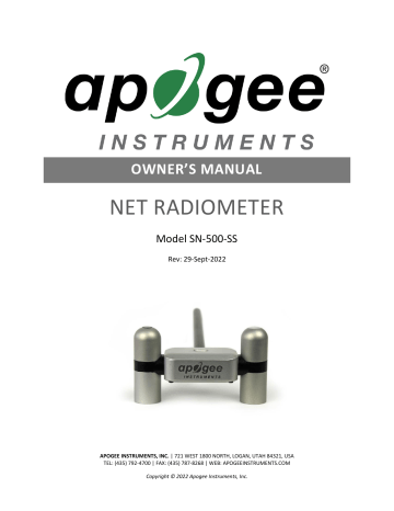Apogee Instruments SN-500-SS Net Radiometer Owner's Manual | Manualzz