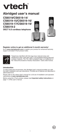 VTech CS6519-19 Cordless Phone User's manual | Manualzz