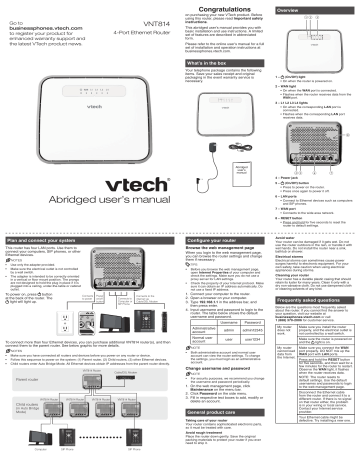 VTech VNT814 4 Port Ethernet Router User's manual | Manualzz