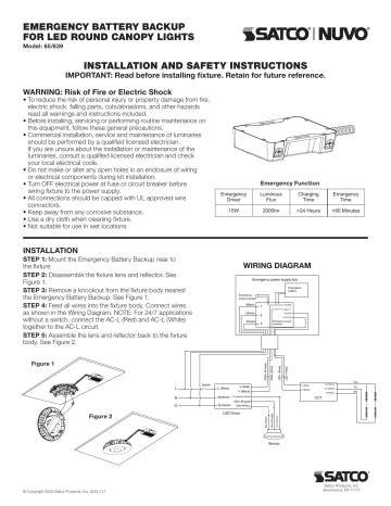 Satco 65-639 ADD ON 15W EM ROUND CANOPY Mode d'emploi | Manualzz