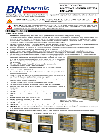 BN Thermic HN3 Series Shortwave InfraredHeater Instructions | Manualzz