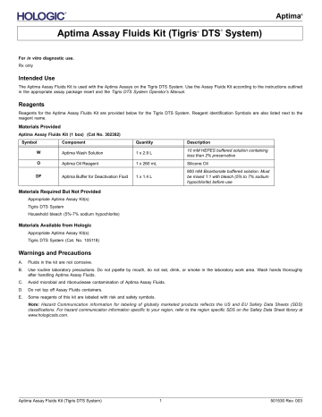 Hologic Aptima Assay Fluids Kit Instructions for use | Manualzz