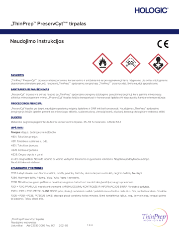 Hologic ThinPrep PreservCyt Solution Valdymo instrukcijos | Manualzz