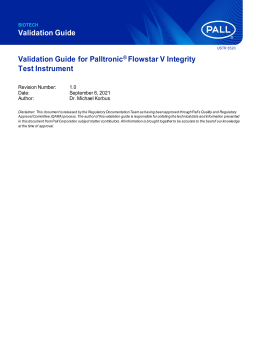 Pall Flowstar V Integrity Test Instrument - Validation Guide, Step-By ...