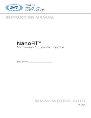 WPI NanoFil Microsyringe Instruction manual | Manualzz
