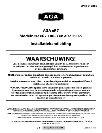 AGA eR7 100 and 150 Installatie gids | Manualzz