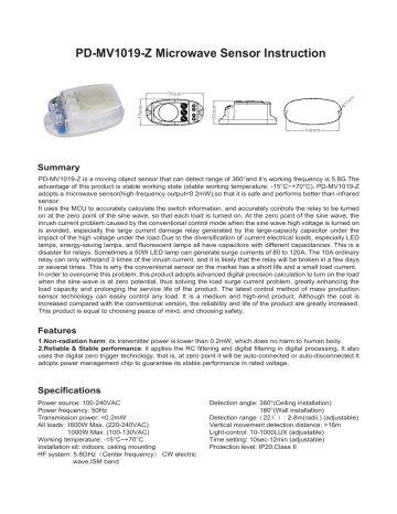 Lexing LX-MV-360S16-Z Radar sensor Instructions | Manualzz