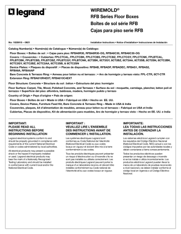 Legrand RFB Series Floor Boxes Guide d'installation | Manualzz