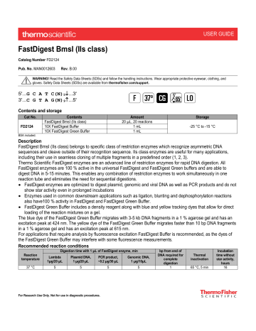 Thermo Fisher Scientific FastDigest BmsI User Guide | Manualzz