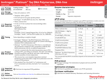 Thermo Fisher Scientific Platinum Taq DNA Polymerase, DNA-free User Guide | Manualzz