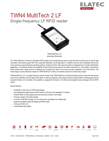 Elatec TWN4 MultiTech 2 LF Data Sheet - Single-Frequency RFID Reader ...